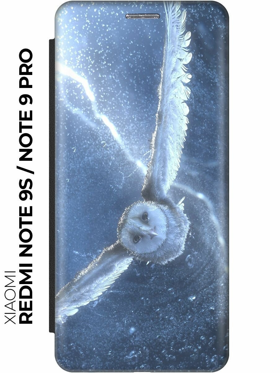 Чехол-книжка Сова в полёте на Xiaomi Redmi Note 9s / Note 9 Pro / Сяоми Редми Ноут 9с / Ноут 9 Про черный