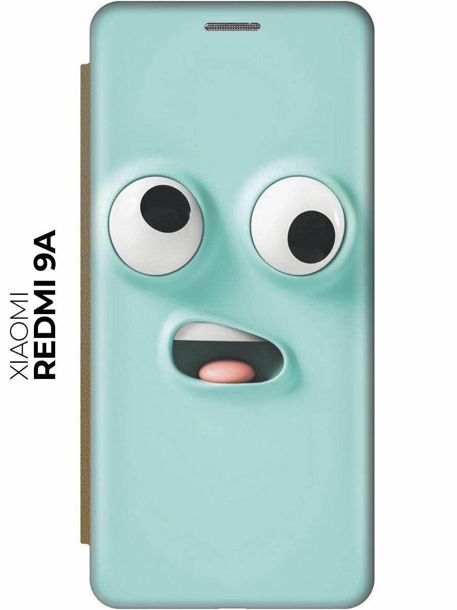 Чехол-книжка Голубое лицо на Xiaomi Redmi 9A / Сяоми Редми 9А с эффектом блика золотой