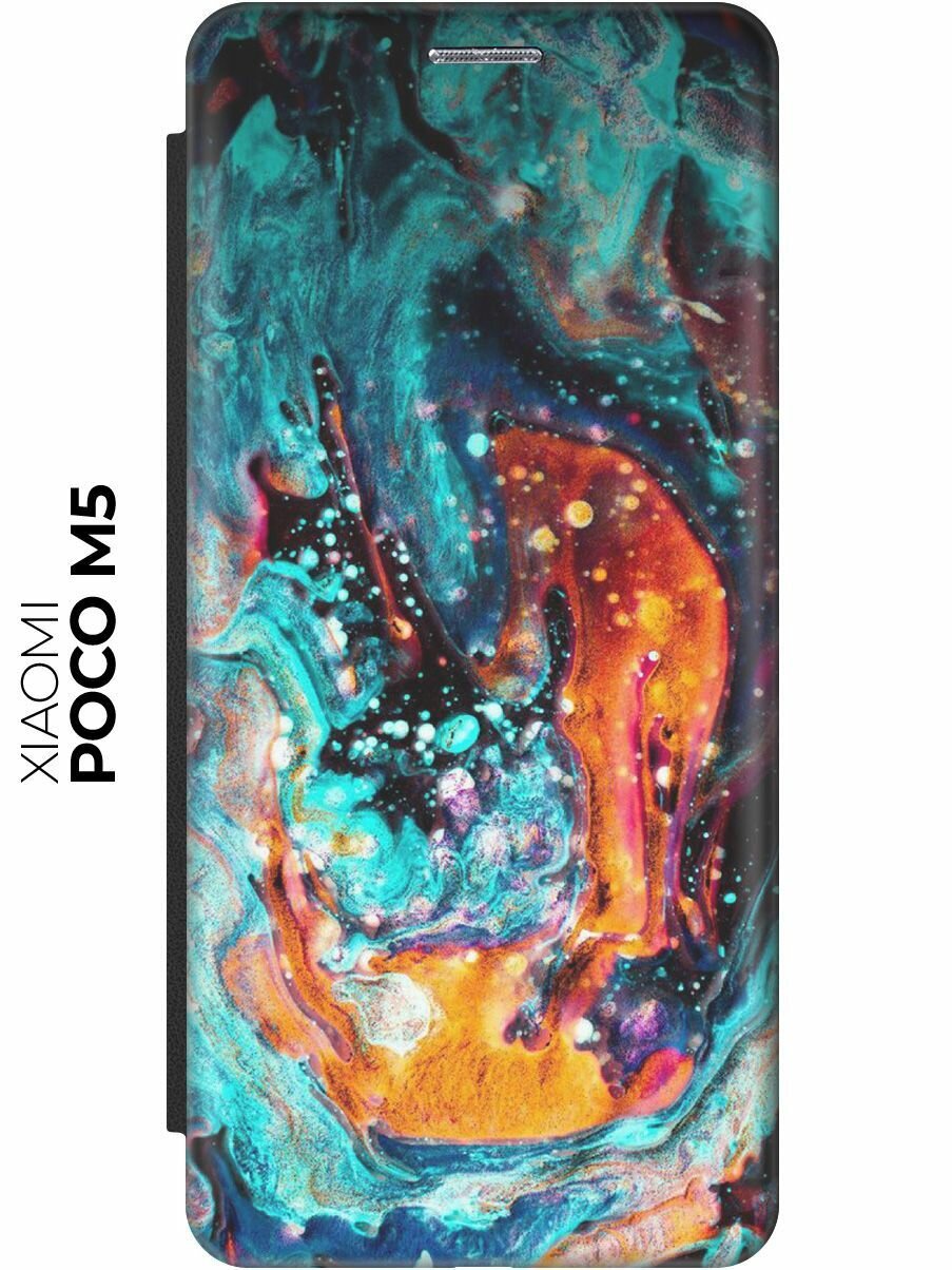 Чехол-книжка Черно-голубые краски на Xiaomi Poco M5 / Сяоми Поко М5 черный