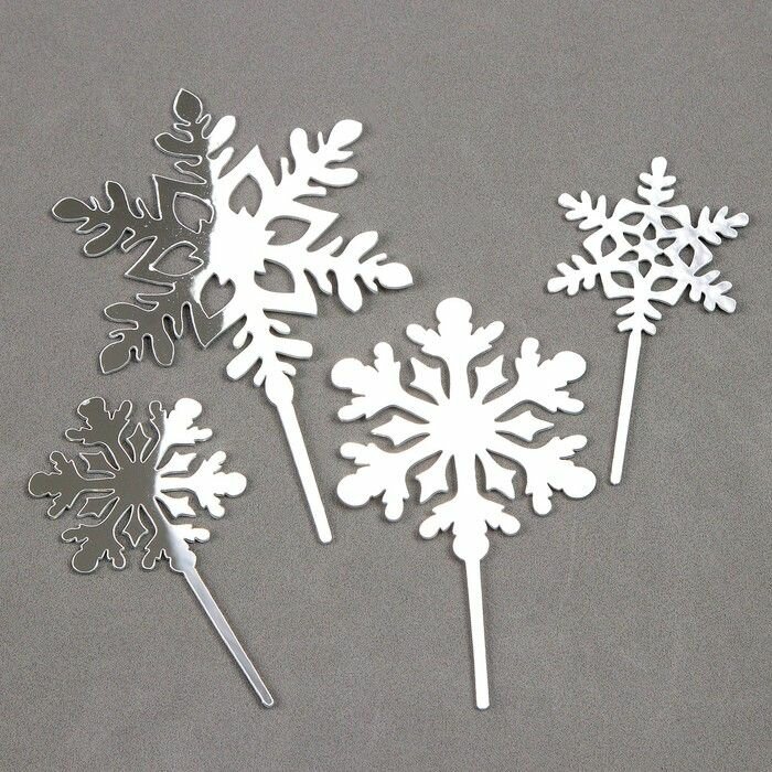 Набор для украшения торта Снежинки , 4 шт, цвет серебро