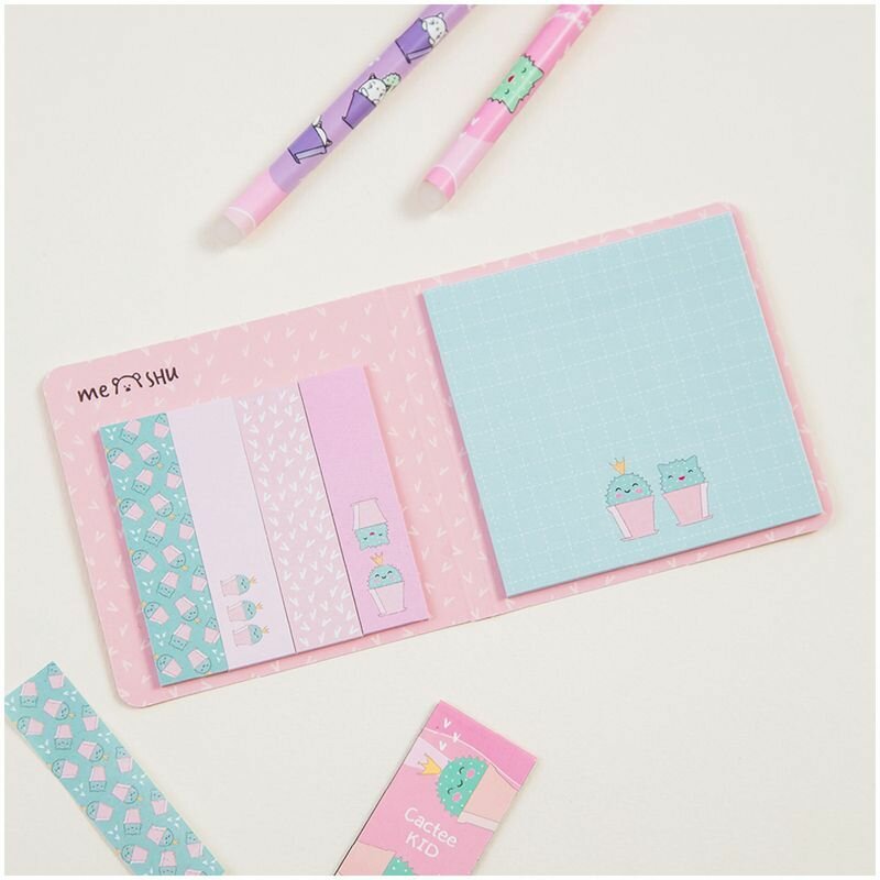 Флажки-закладки и самоклеящиеся блоки в наборе MESHU "Sweet mono", 74*74мм, 60*15мм, 25л, европодвес, Catcus