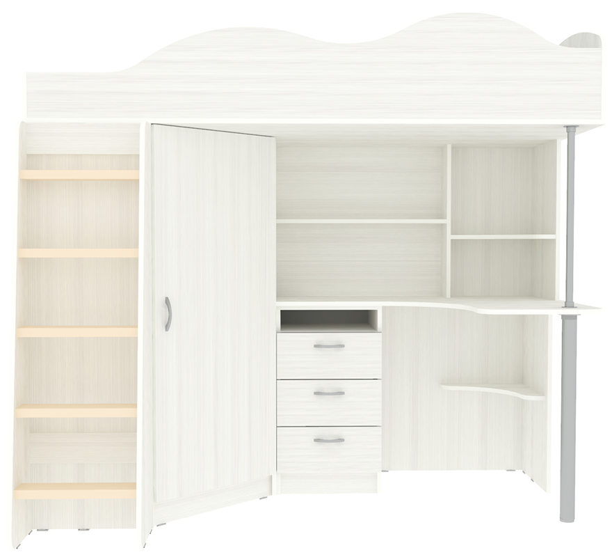 Кровать чердак Пионер с деревянной лестницей Белое Дерево Белое Дерево