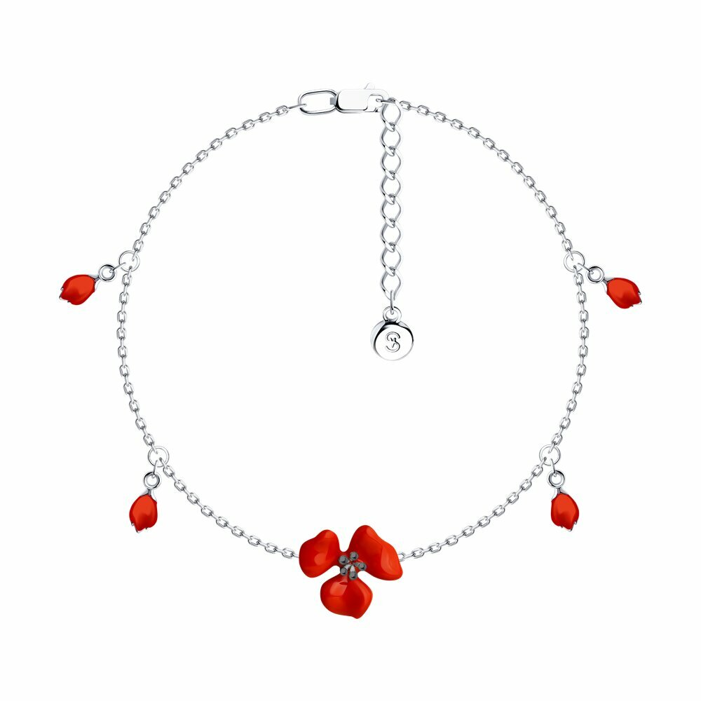 Браслет, серебро, 925 проба, родирование, эмаль