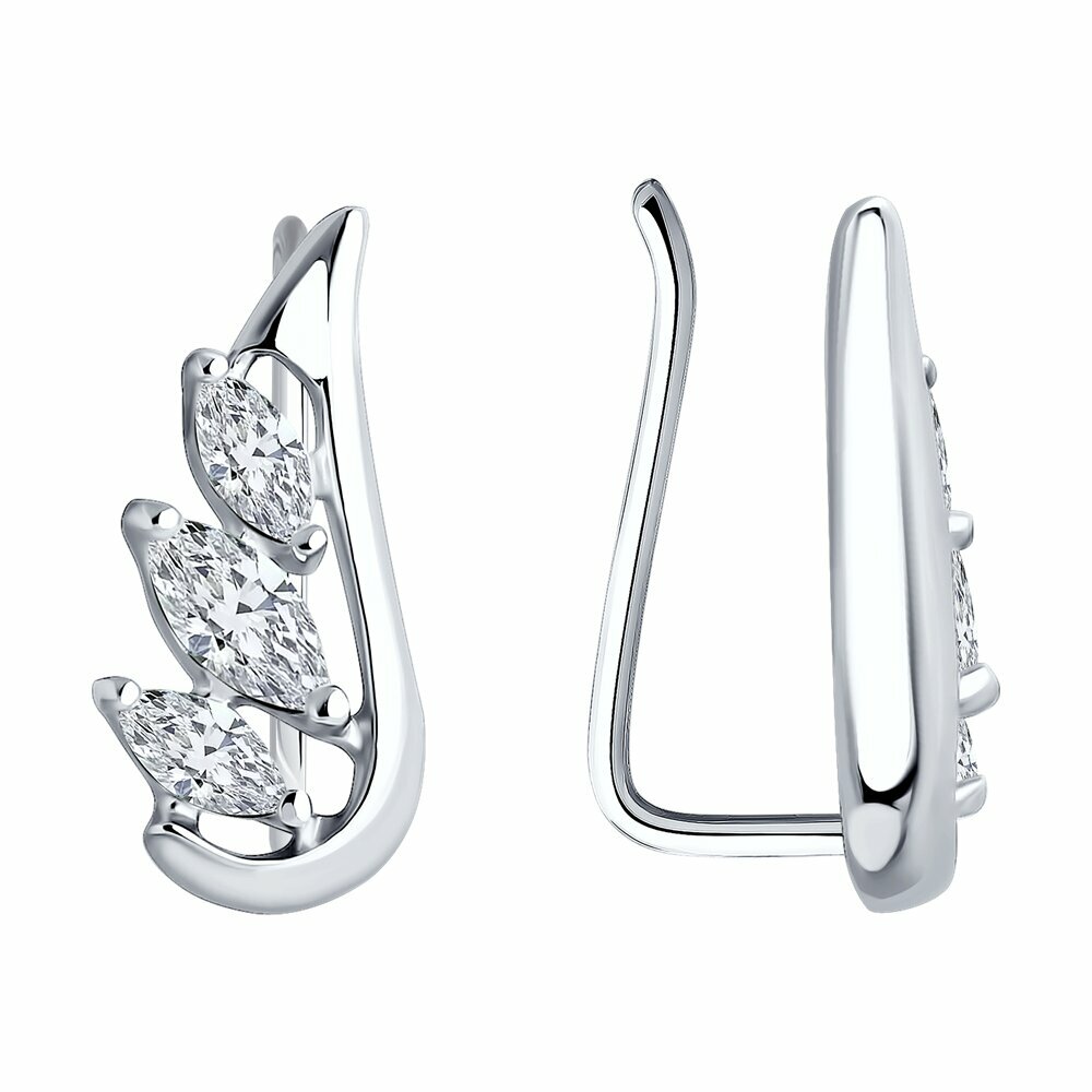 Серьги, серебро, 925 проба, родирование, фианит