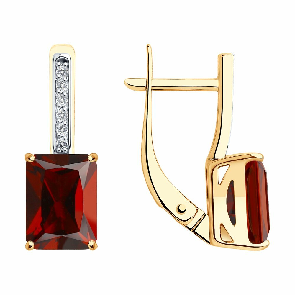 Серьги, красное золото, 585 проба, гранат, фианит