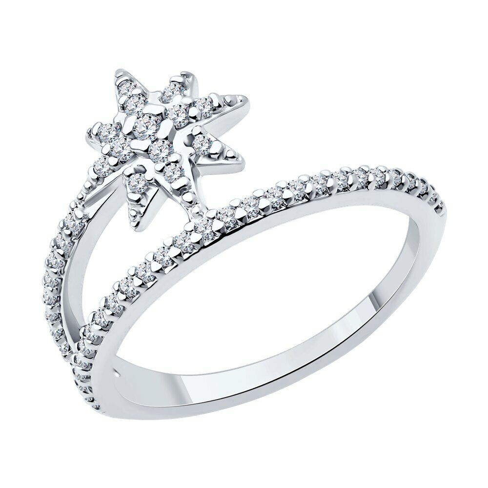 Кольцо, серебро, 925 проба, родирование, фианит