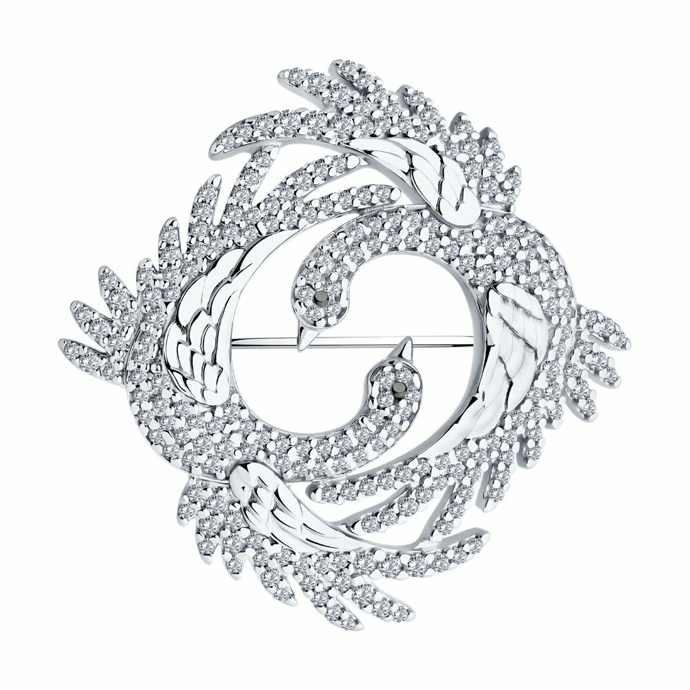 Брошь, серебро, 925 проба, родирование, фианит