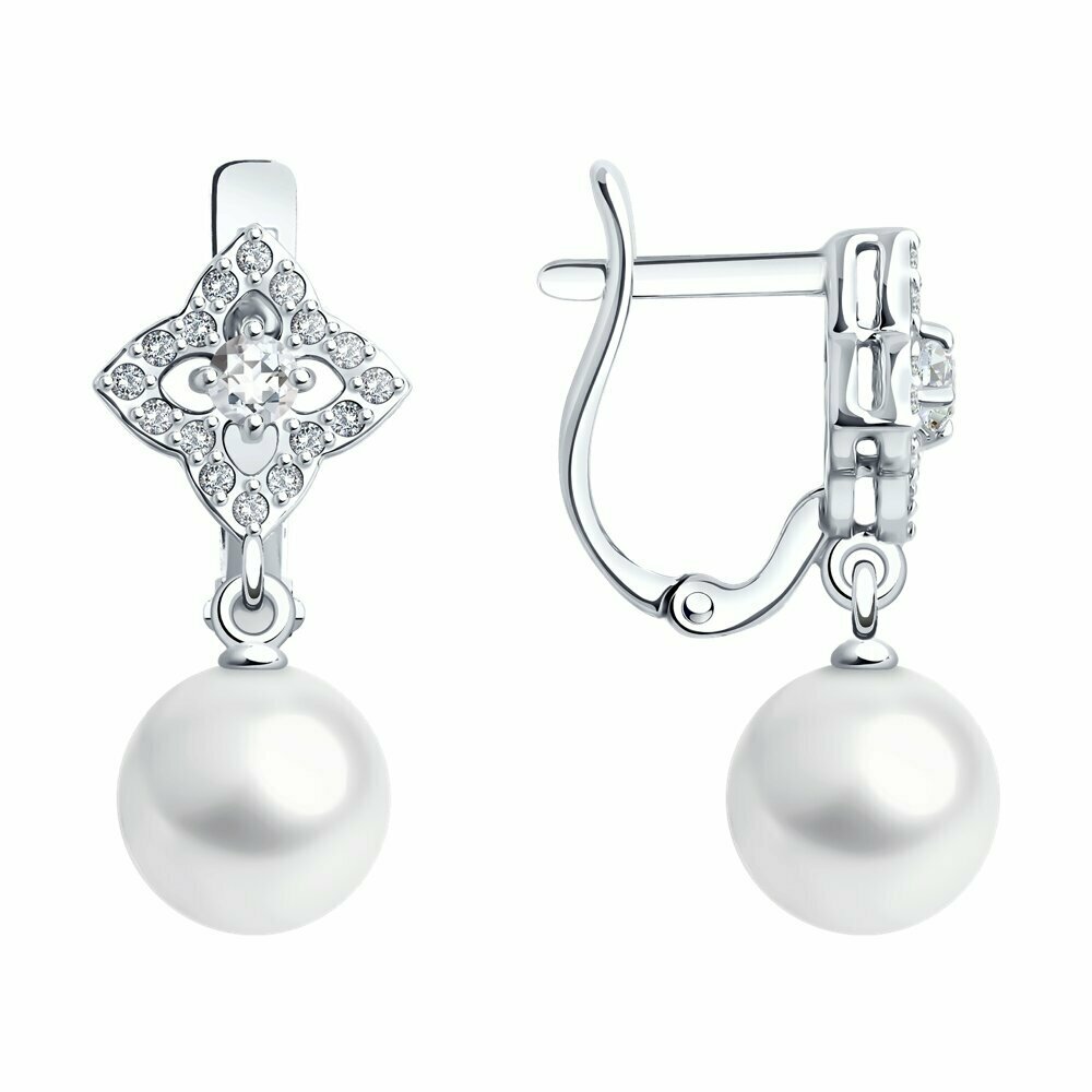 Серьги с подвесками, белое золото, 585 проба, жемчуг