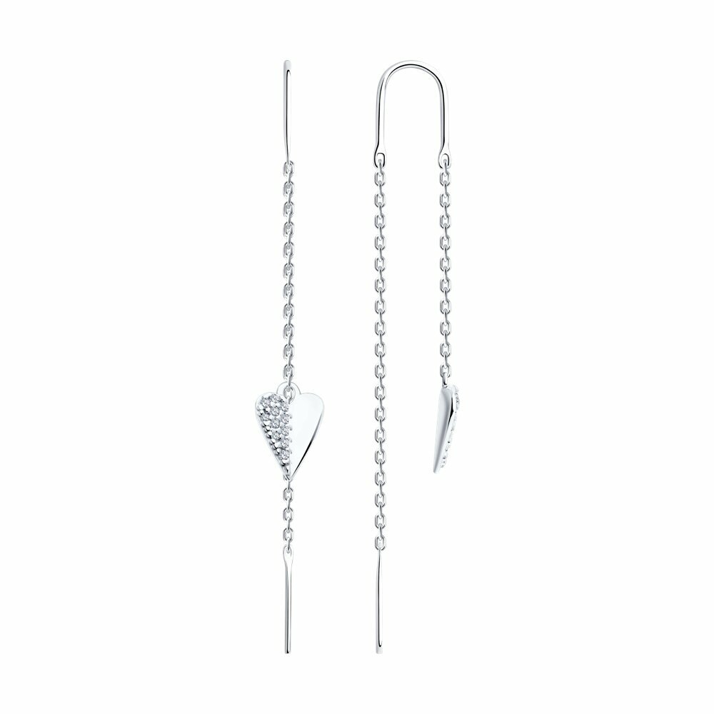 Серьги цепочки, серебро, 925 проба, родирование, фианит