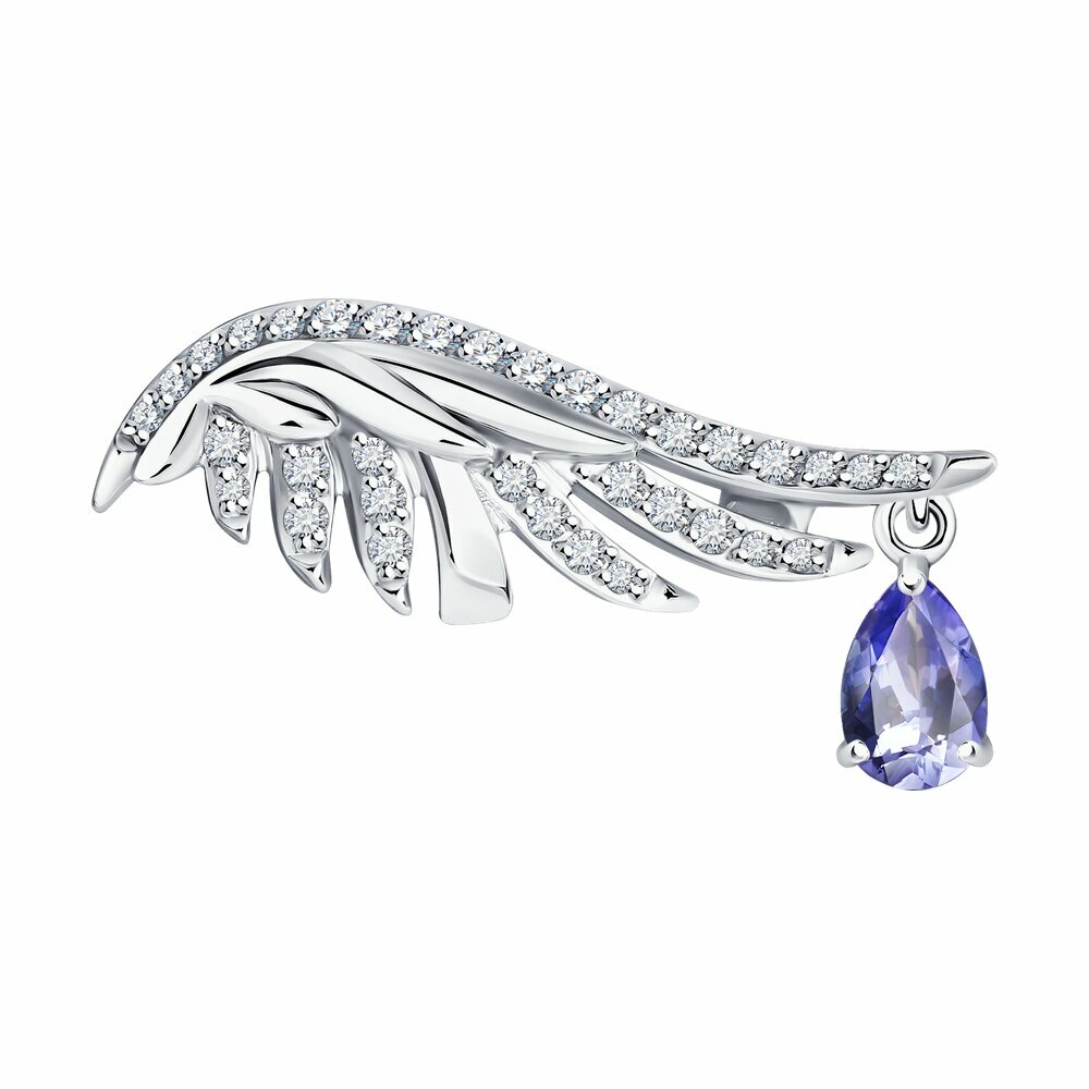 Брошь, белое золото, 585 проба, танзанит, бриллиант