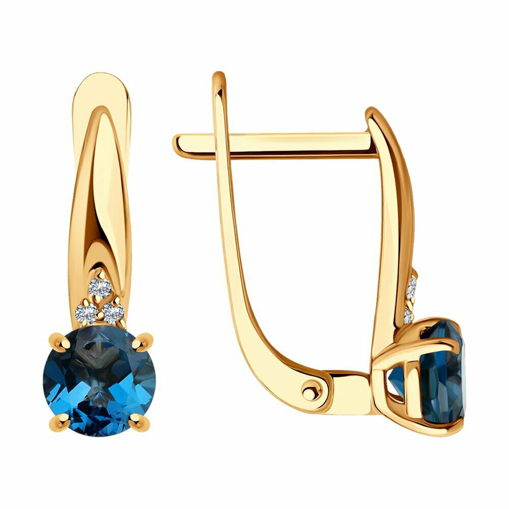 Серьги, красное золото, 585 проба, топаз, бриллиант