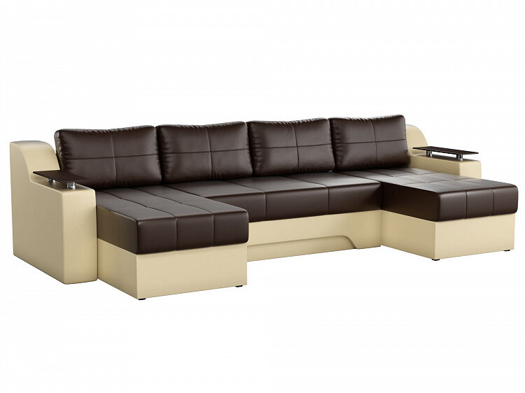 Угловой диван П-образный Сенатор коричнево-бежевый, еврокнижка, 300х150х85 см, с ящиком для белья