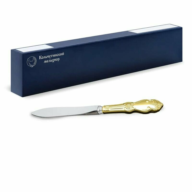 Кольчугинский мельхиор Нож для рыбы "Серебряная роза" с позолотой (С22208)