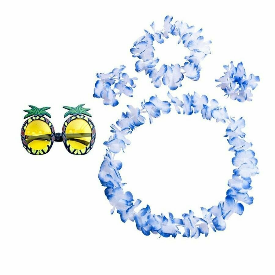 Гавайский набор Вайкики : гавайское ожерелье, повязка на голову, браслеты, очки