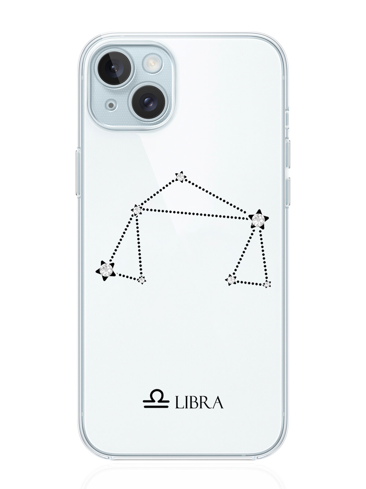 Чехол для смартфона iPhone 15 Plus прозрачный силиконовый с инкрустацией кристаллами Lux Знак зодиака Весы Libra