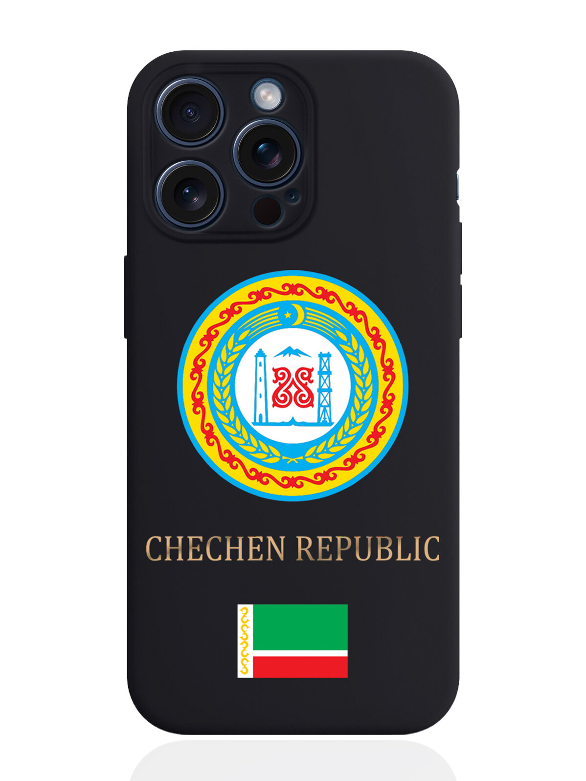 Чехол для смартфона iPhone 15 Pro Max черный силиконовый Герб Чечни