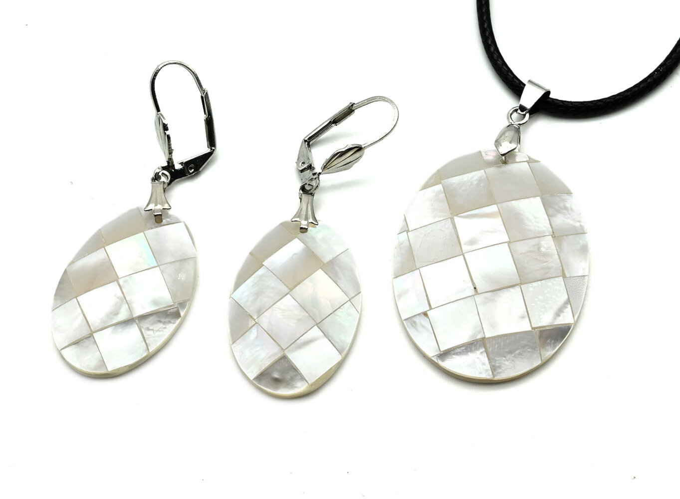 Комплект бижутерии Радуга Камня: подвеска, серьги, перламутр