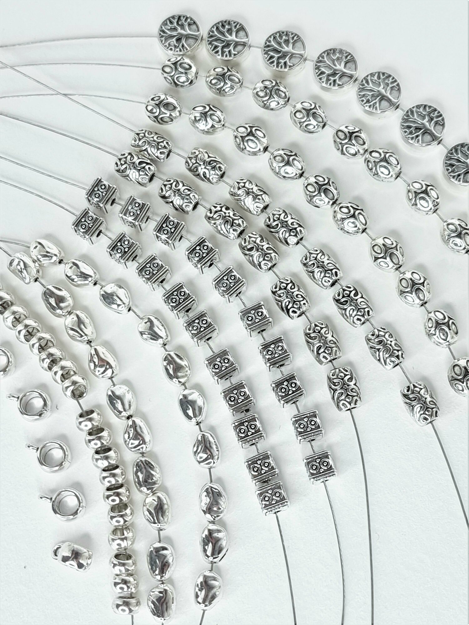 Металлические бусины 5-9мм. Цвет Родий. 111шт.