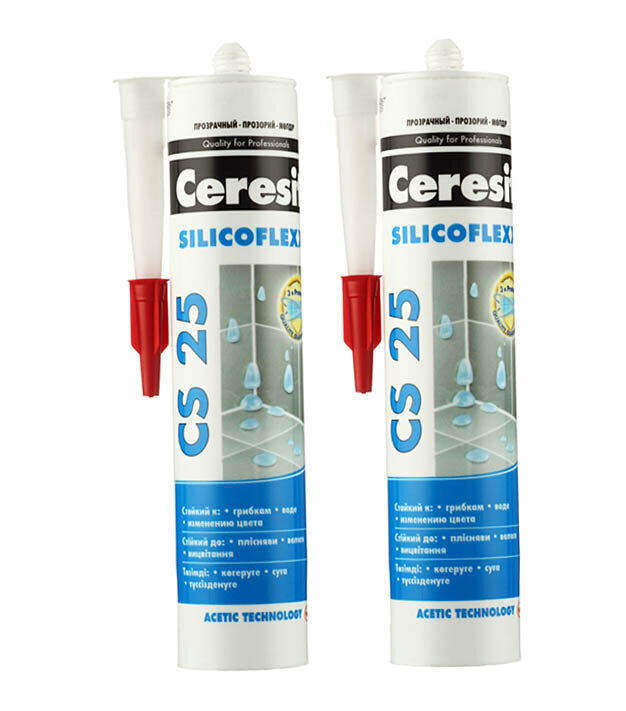 Герметик силиконовый затирка Ceresit CS 25 прозрачный 280 мл (2 шт.)