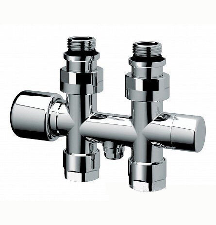 Far Н-образный серебряный узел с термостатическим и запорным клапанами, прямой, М24х19 - 1/2"НР