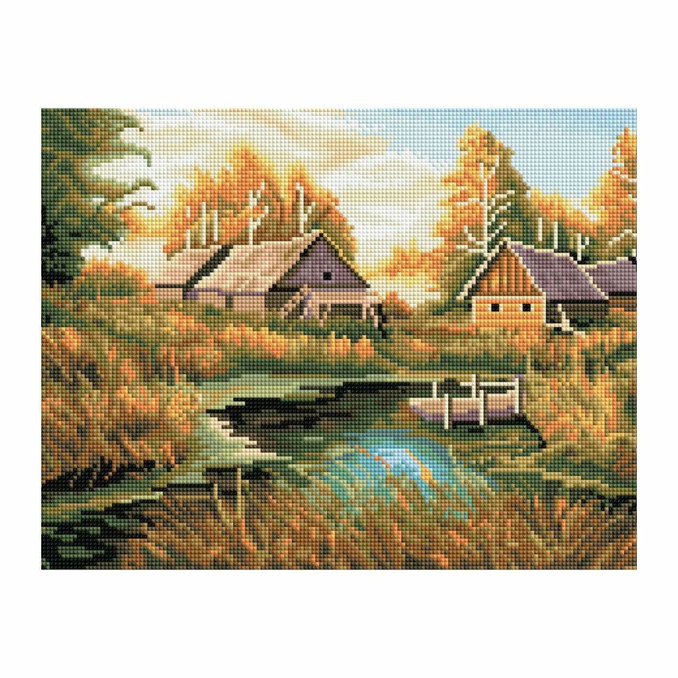 Алмазная мозаика ТРИ совы "Осень в деревне", 30*40см, холст, картонная коробка с пластиковой ручкой, 360921