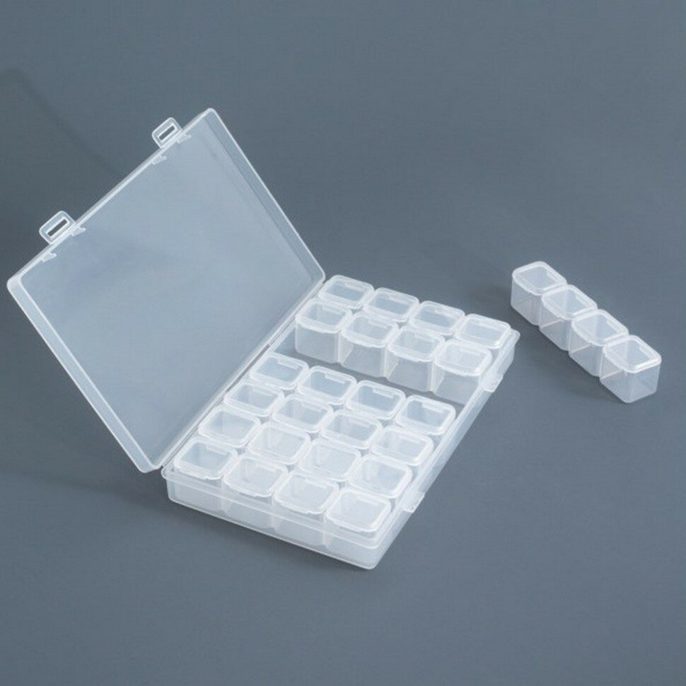 #KDB-28_2.5x2 Коробка для бисера с 28 баночками, 17.5 х 11 х 2.5 см