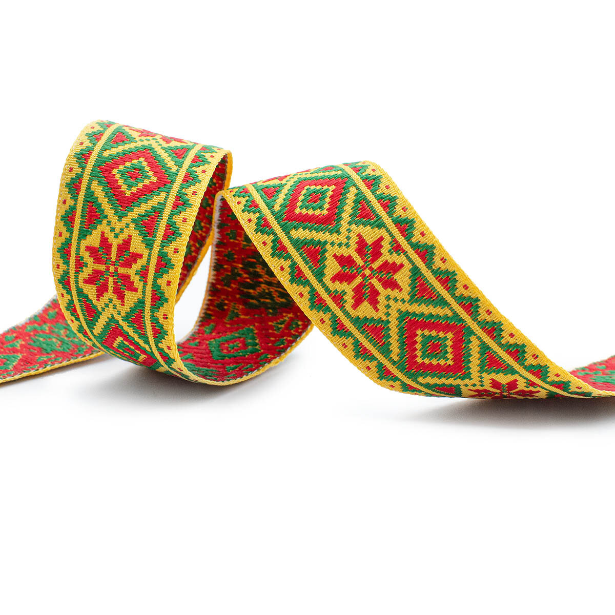 С1853Г17 Лента жаккардовая, рисунок 9472, 32мм*25м (желтый, красный, зеленый)