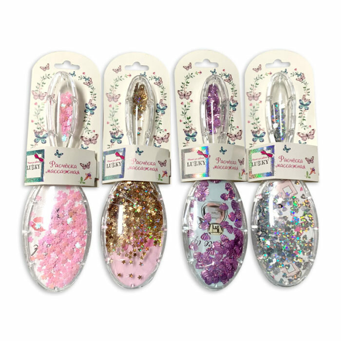Lukky расчёска массажная овальная "Make Up", с блестящими конфетти внутри, в ассортименте 1шт