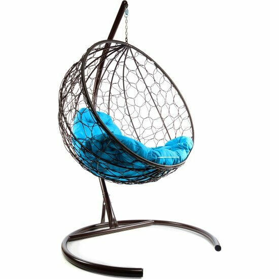 Подвесное кресло кокон M-group Круг ротанг корич+голубая подушка