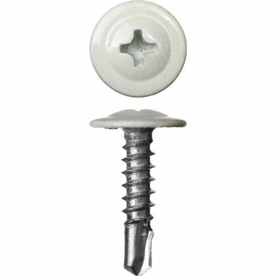 Саморезы ПШМ-С со сверлом Зубр для листового металла, 16 х 4.2 мм, 500 шт, RAL-9003 белый, 300211-42-016-9003