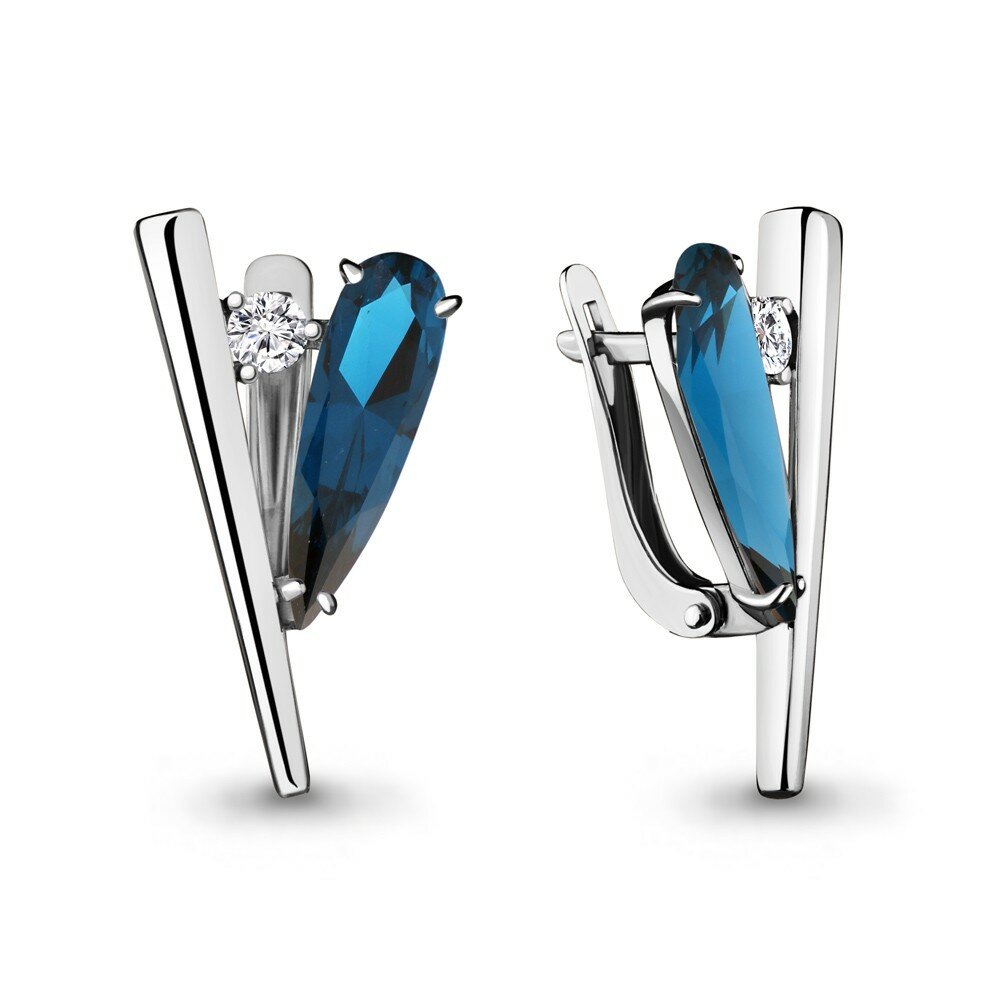 Серьги, серебро, 925 проба, Лондон топаз, фианит