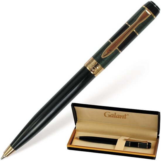 Ручка шариковая Galant Granit Green, корпус черный с темно-зеленым, золотистые детали, пишущий узел 0,7 мм, синяя