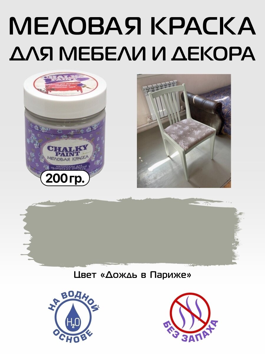Краска меловая для мебели и декора Chalky Paint, на водной основе, дождь в париже, 200 г
