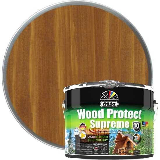 Пропитка декоративная для защиты древесины алкидная Dufa Wood Protect Supreme тиковое дерево 9 л