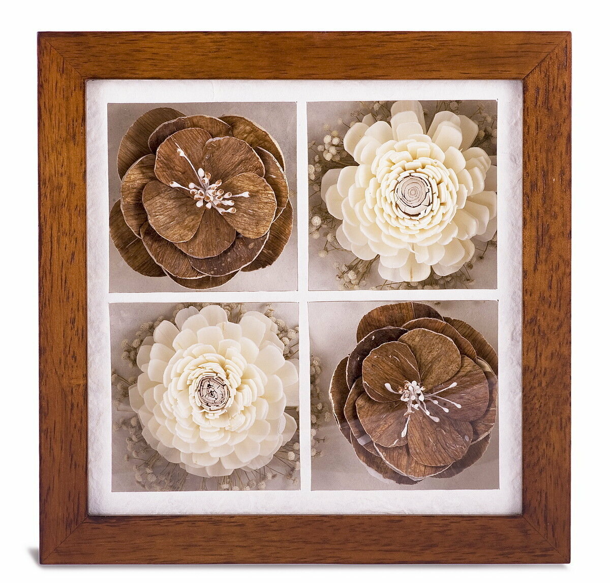 Панно настенное цветы из сухоцветов в деревянной рамке со стеклом