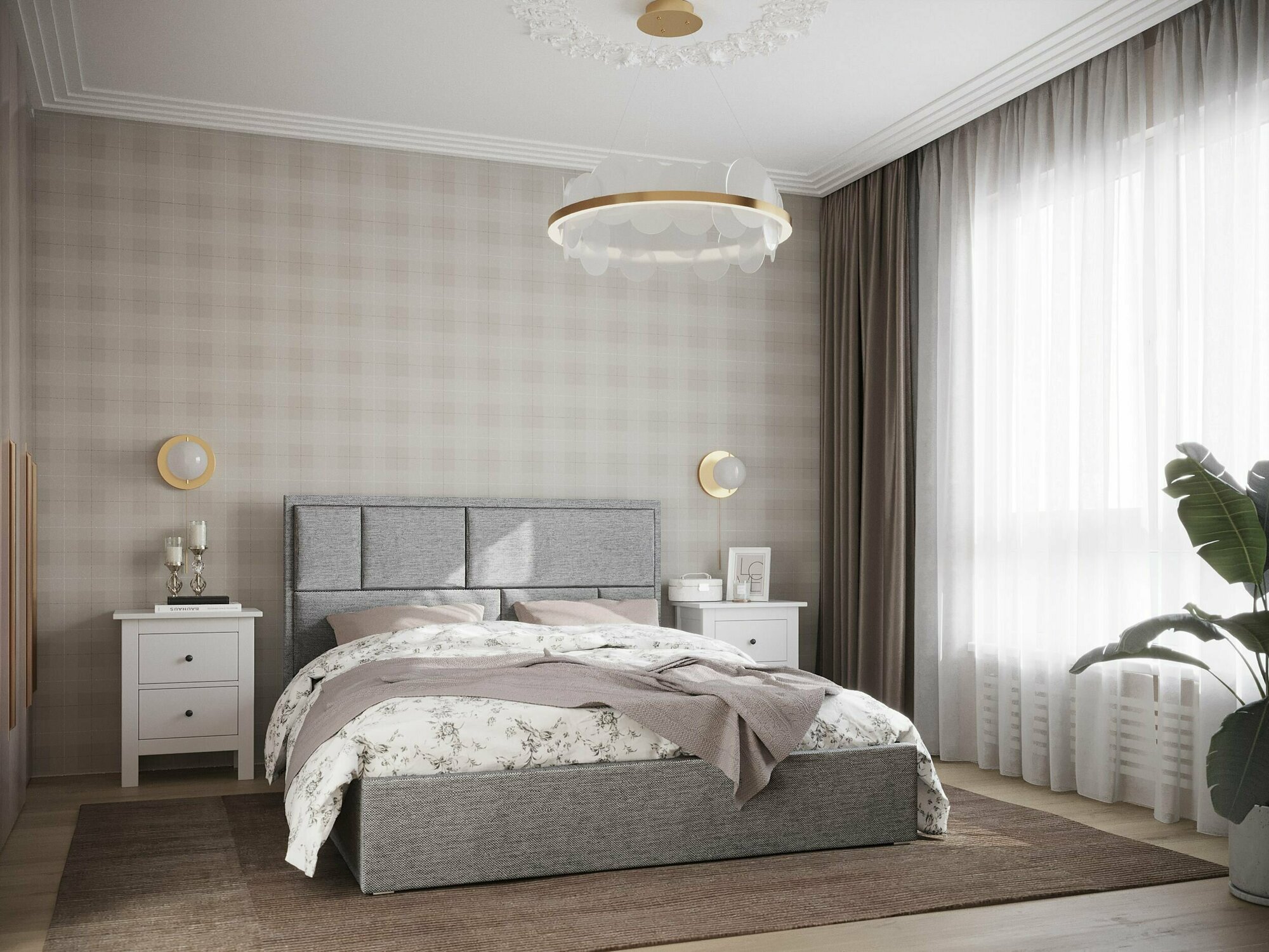 Кровать двуспальная с подъемным механизмом, ящиком для хранения, Madison new, Серый рогожка, (ШхД) 160х200