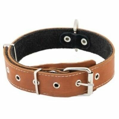 HOMEPET Ошейник для собак С язычком на фетре, кожаный, простроченный, коричневый, 45-60 см