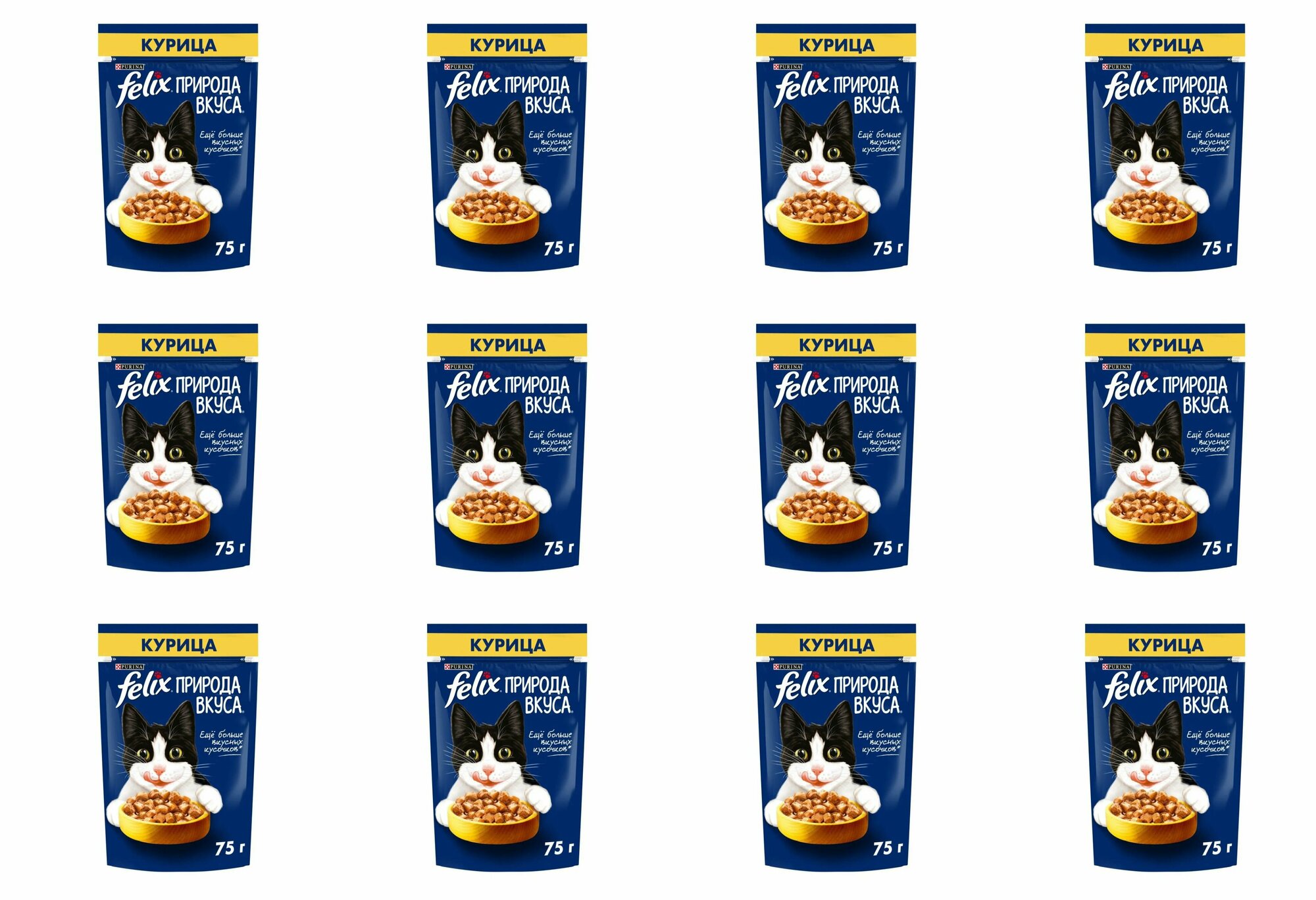 Felix влажный корм для взрослых кошек, Природа вкуса, с курицей, 75 г, 12 шт