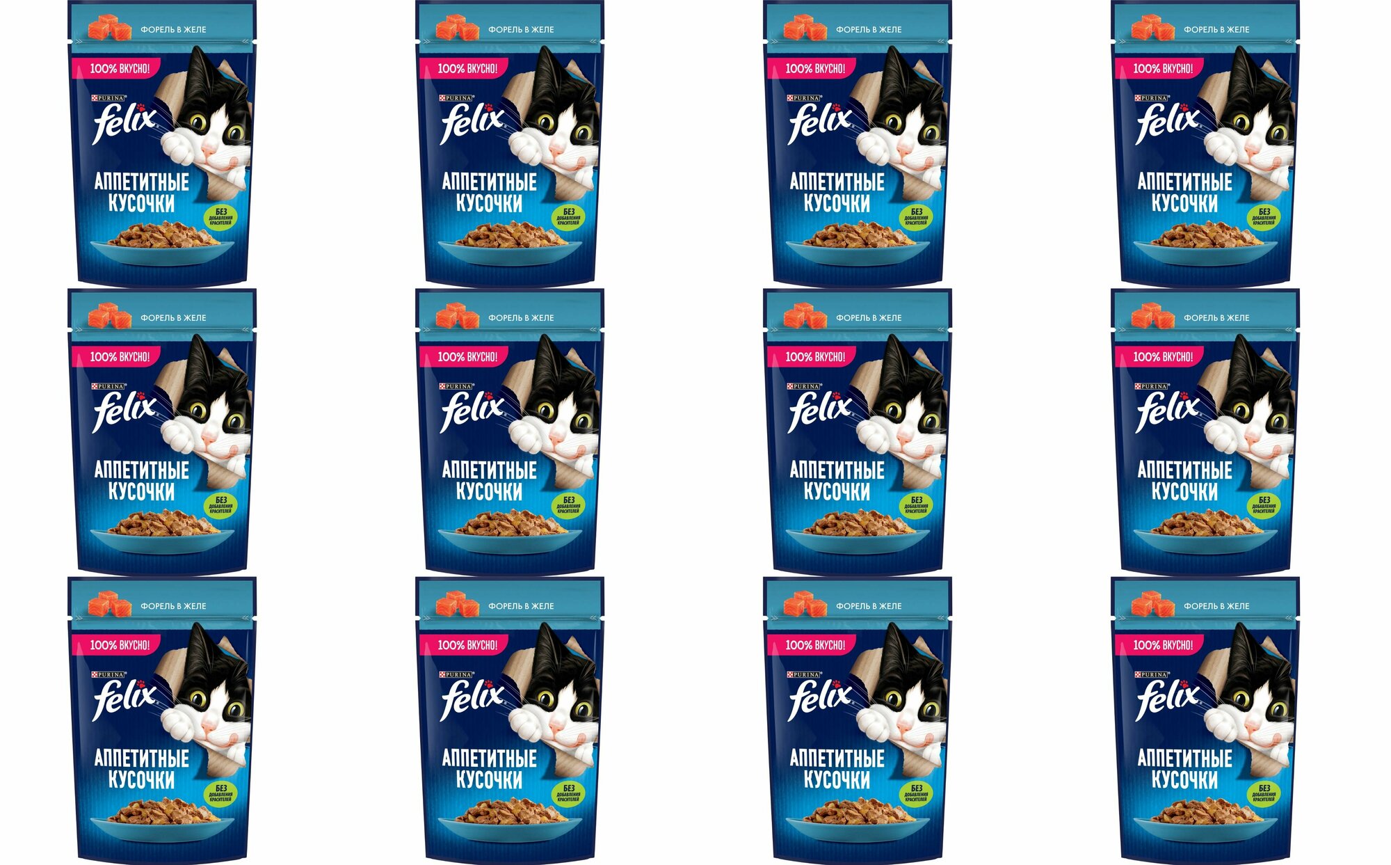 Felix влажный корм для кошек аппетитные кусочки с форелью, 75 г, 12 шт