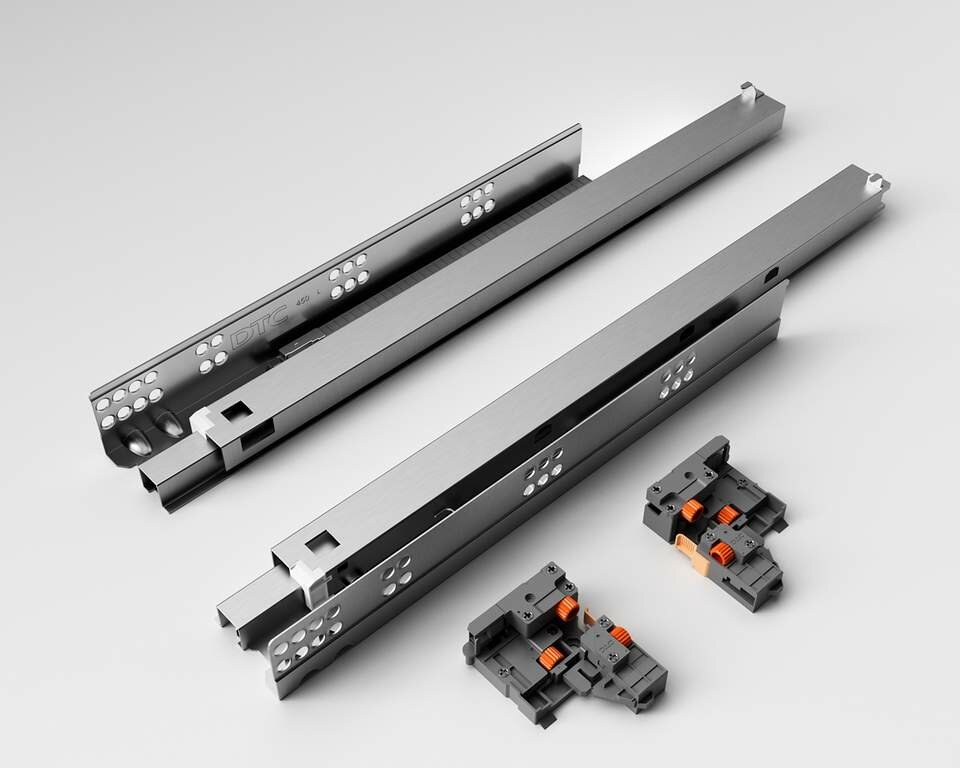 Комплект направляющих Push-to-Open скрытого монтажа DTC D-Motion, длина 350 мм, полного выдвижения, для ЛДСП 16 мм, с 3D регулировкой
