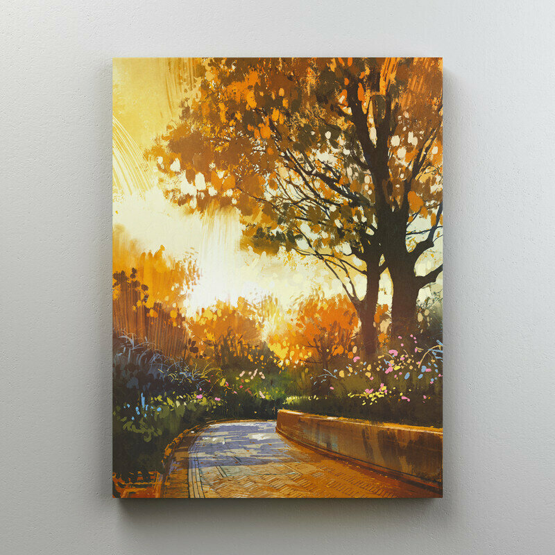 Интерьерная картина на холсте "Дорожка в парке среди осенних деревьев" размер 22x30 см