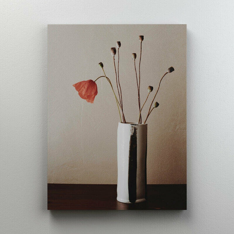 Интерьерная картина на холсте "Ваза с сухоцветами и маком" размер 30x40 см