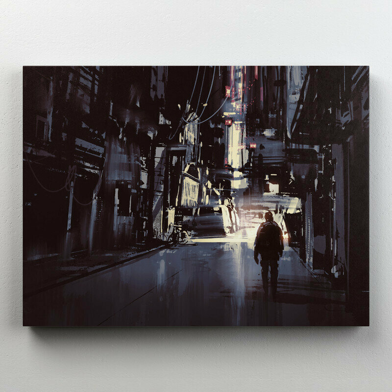 Интерьерная картина на холсте "Человек гуляет по одинокому городу" размер 60x45 см