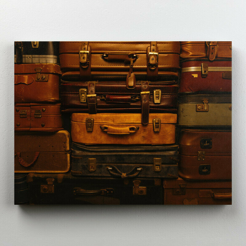 Интерьерная картина на холсте "Стопка чемоданов" в скандинавском стиле, размер 30x22 см