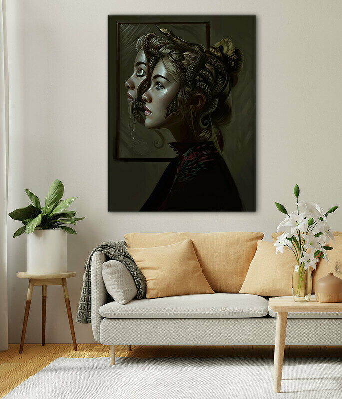 Интерьерная картина на холсте "Арт девушка со змеей в волосах - Медуза Горгона" размер 22x30 см