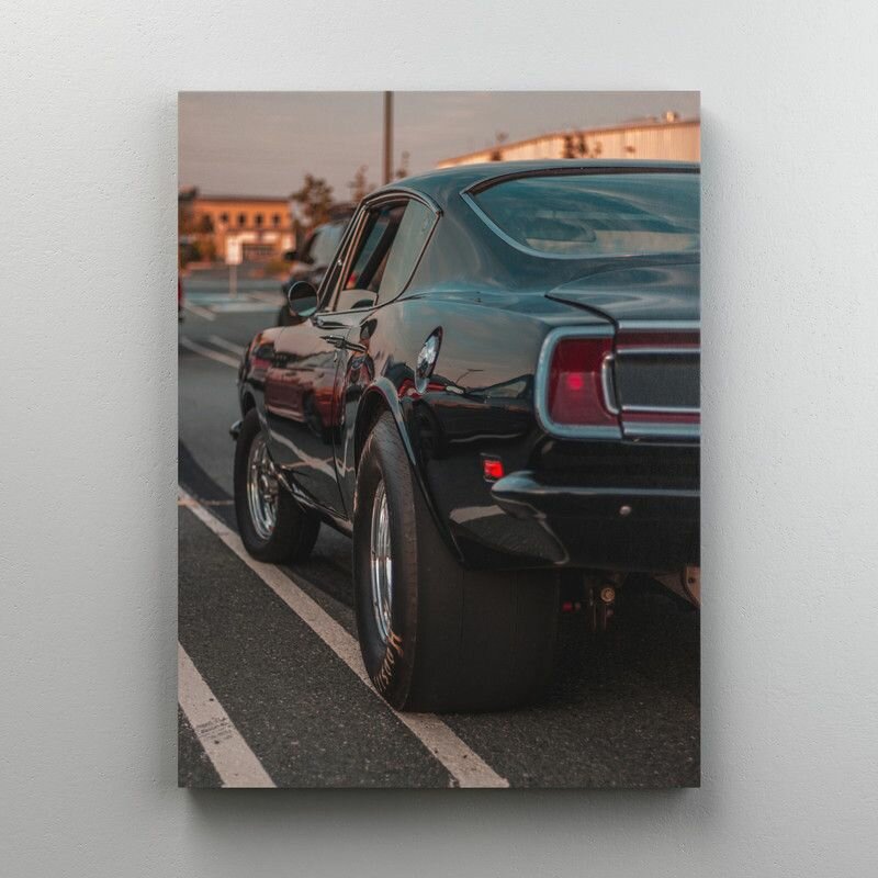 Интерьерная картина на холсте "Черный американский автомобиль - Ford Mustang" размер 30x40 см