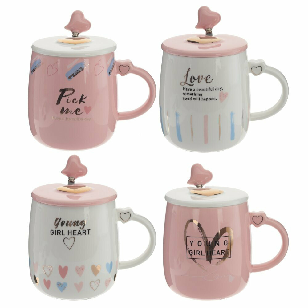 Кружка с крышкой и ложкой, 500 мл, L13 W9 H10 см, 4в. 772176 С крышкой и ложкой, 500 мл, L13 REMECO