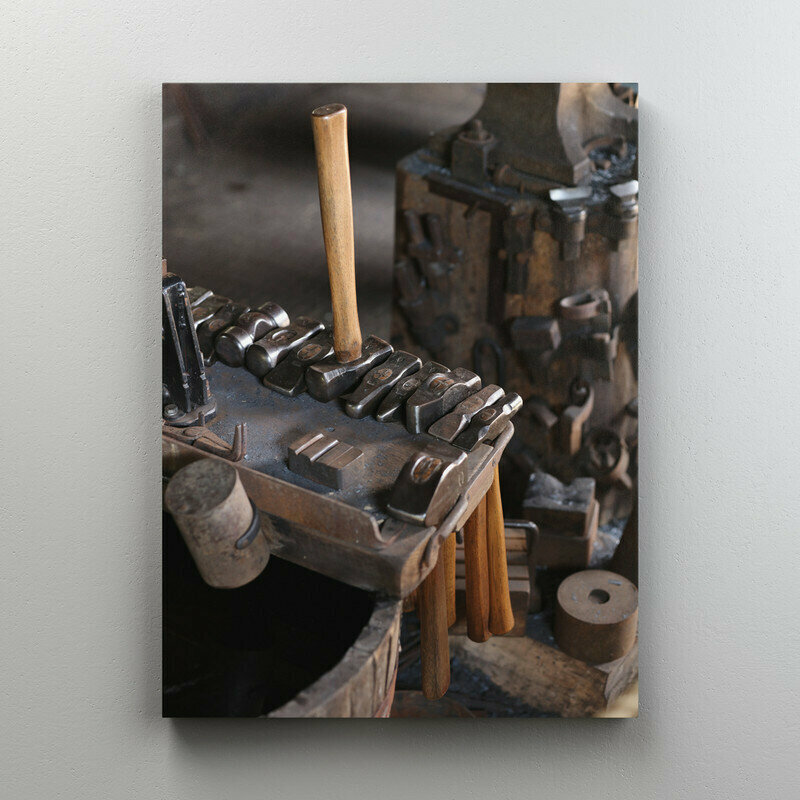 Интерьерная картина на холсте "Мастерская кузнеца", размер 22x30 см