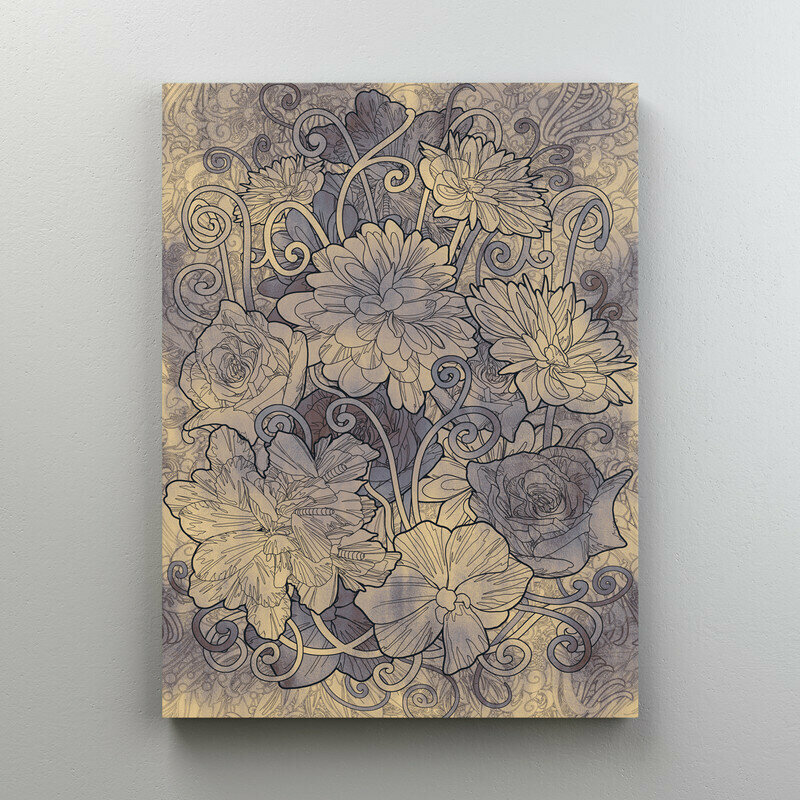 Интерьерная картина на холсте "Монохромные цветы" размер 22x30 см