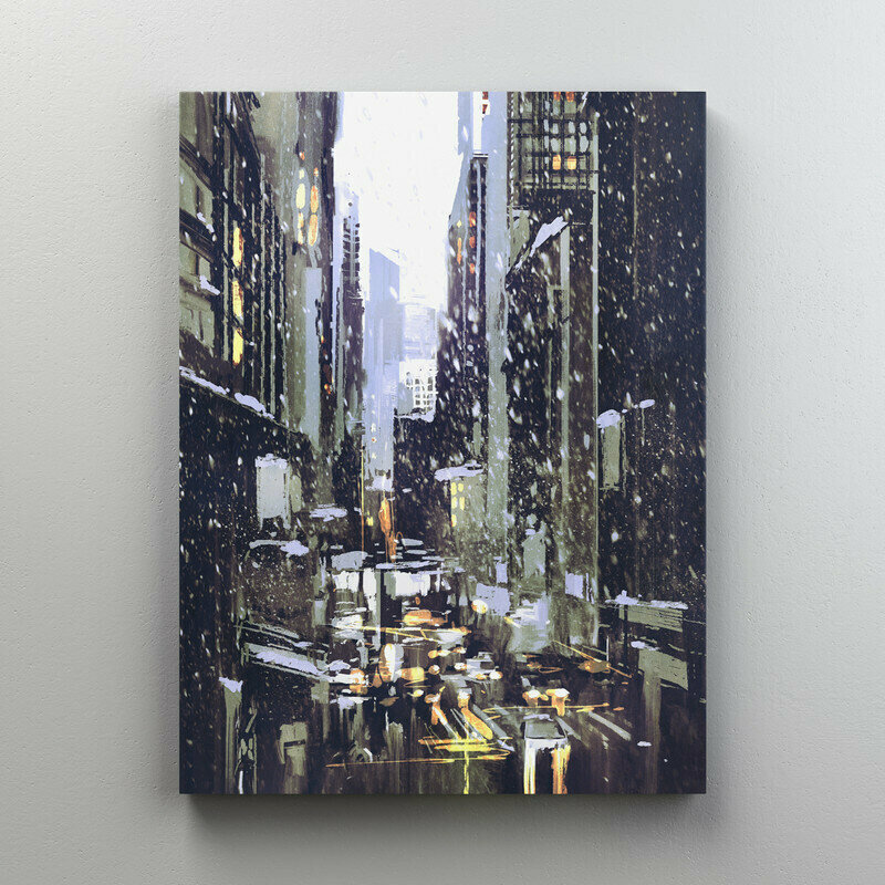 Интерьерная картина на холсте "Зимний город со снегом - арт" размер 45x60 см